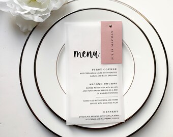 Wedding Menu Card With Vellum Name Tag - Etsy