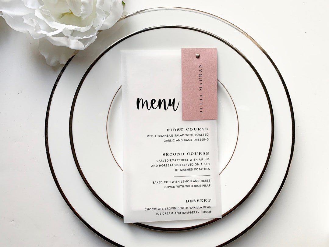 Vellum Menu Cards With Custom Place Card. Modern Style Wedding. Vellum ...