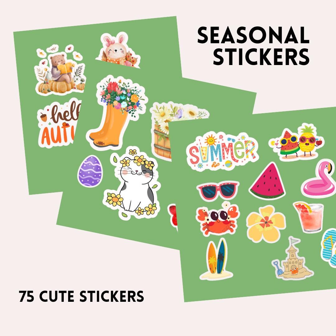 75 Seasonal Cute Stickers | Cute Digital Stickers | Printable Stickers ...