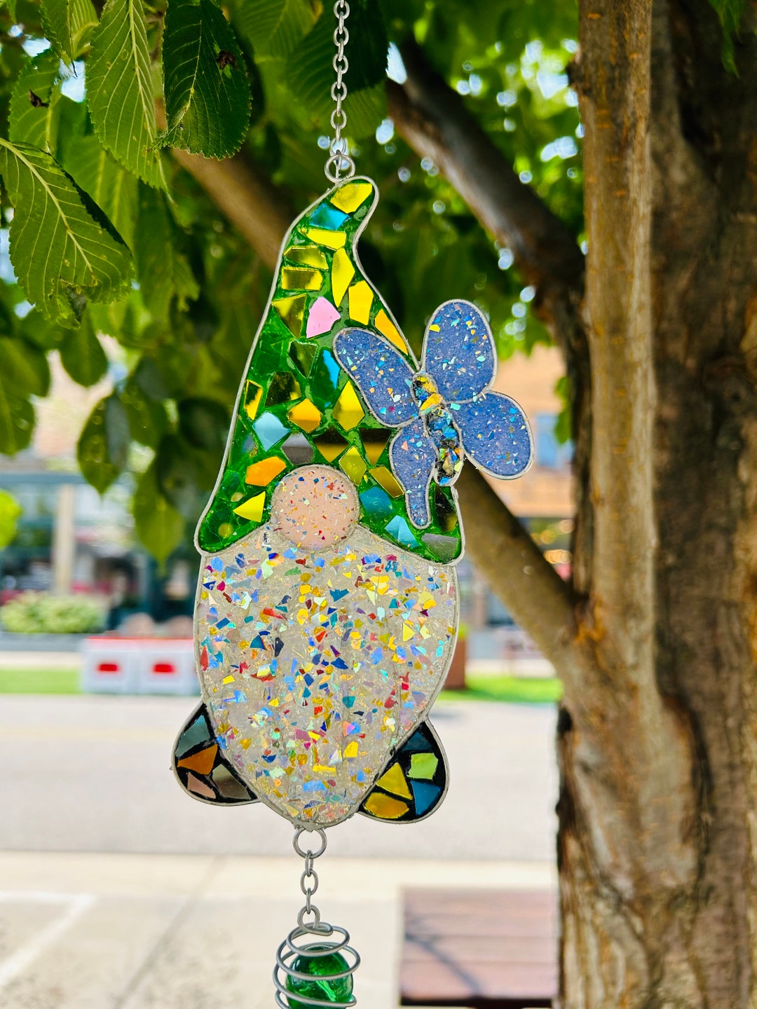 Gnome.. Blingthingzbylori.. Garden Art.. Yard Art .. Gnome Windchime ...