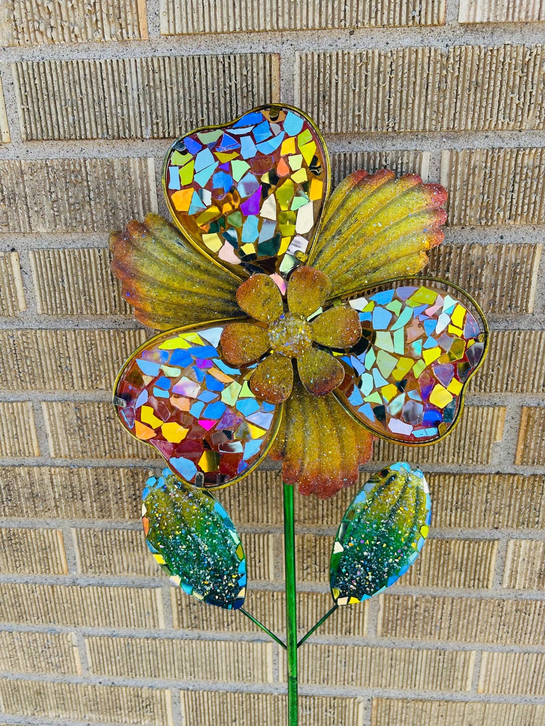 Flower Garden Stake .. Blingthingzbylori .. Yellow Flower .. Bling ...