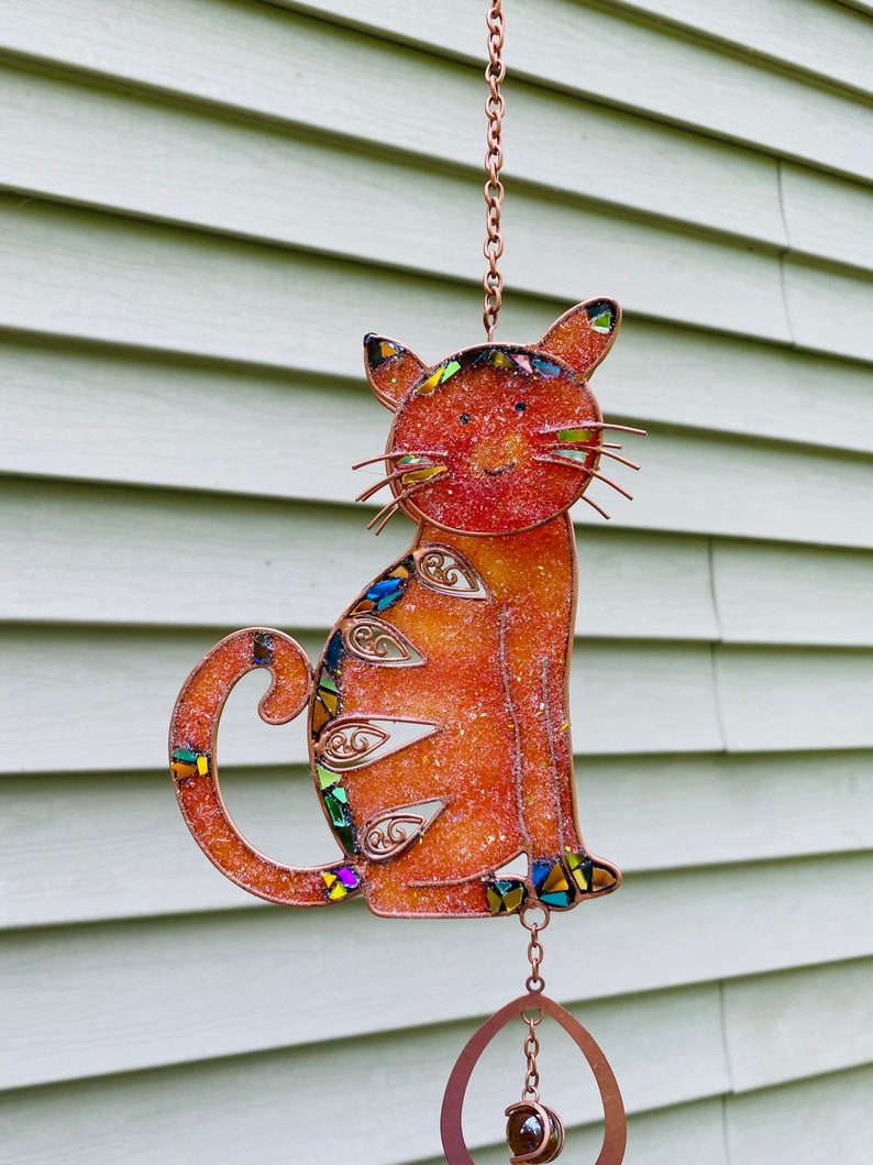 Cat.. Blingthingzbylori.. Orange Cat .. Cat Wind Chime .. Crazy Cat ...