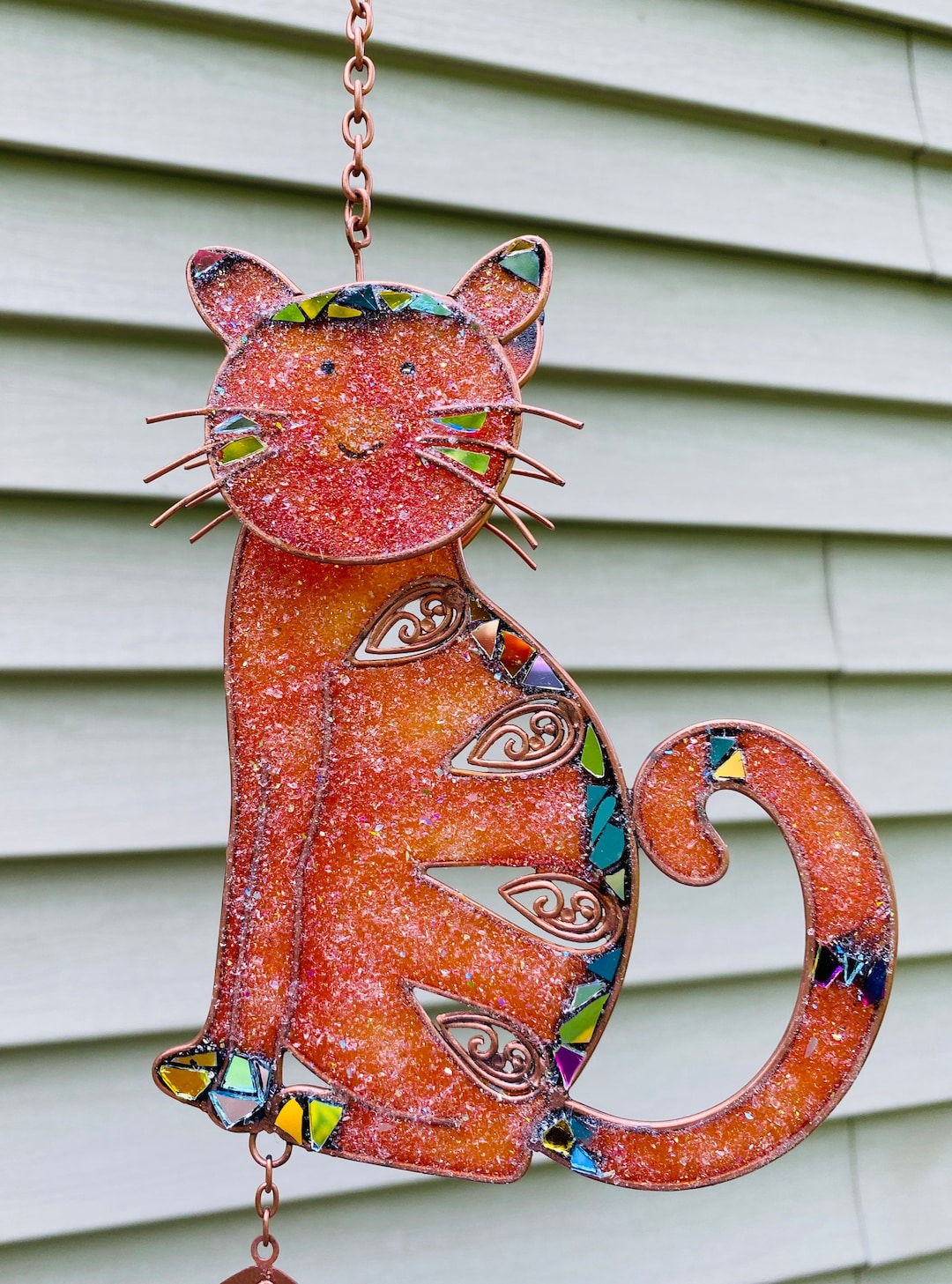 Cat.. Blingthingzbylori.. Orange Cat .. Cat Wind Chime .. Crazy Cat ...