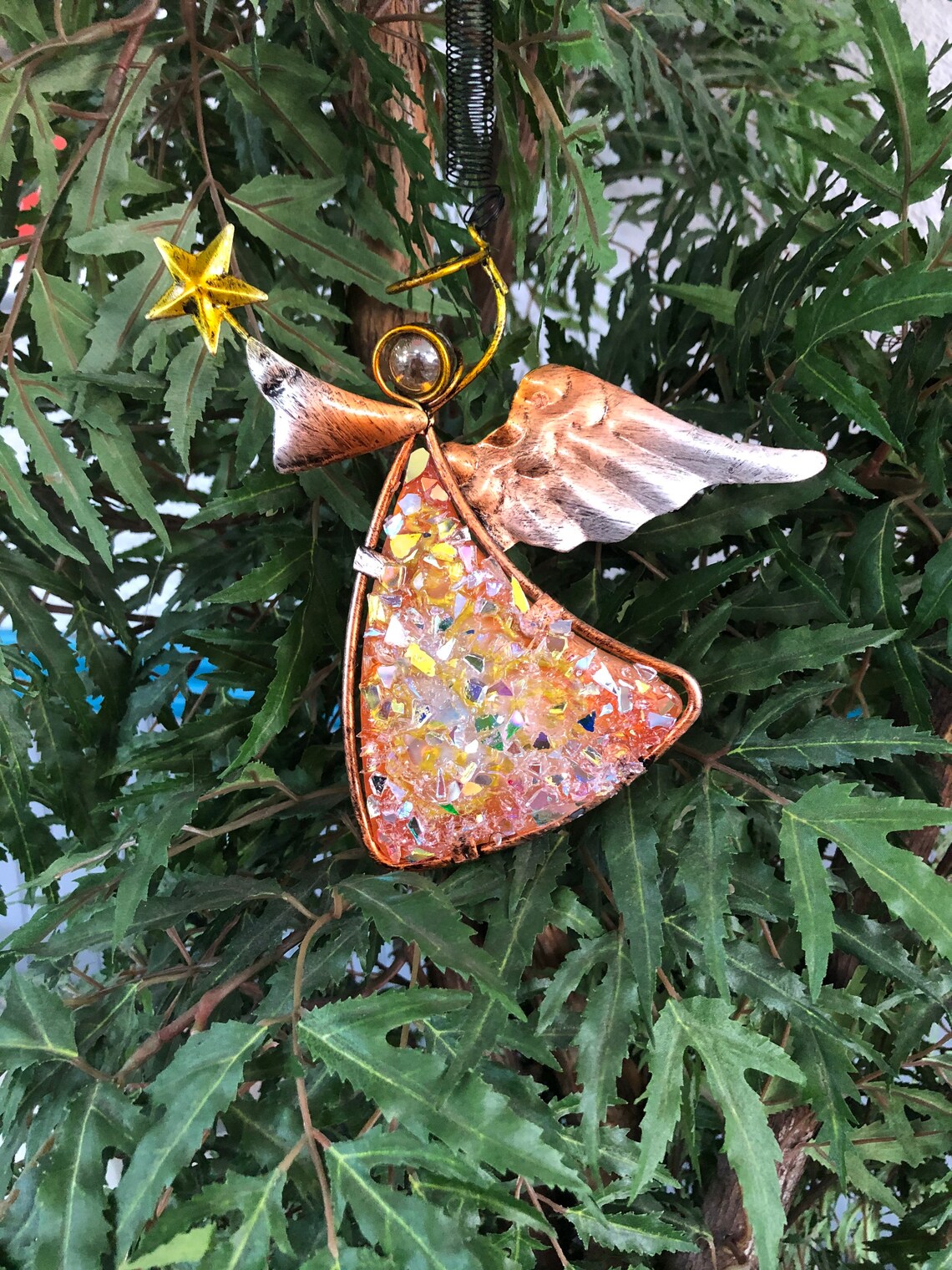 Orange Angel Bouncy - Sun Catcher Angel .. Suncatcher Christmas Angel ...