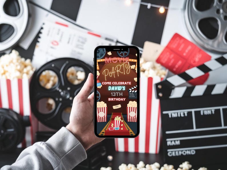 Digital Movie Party Invitation | Animated & Editable Film Night ...
