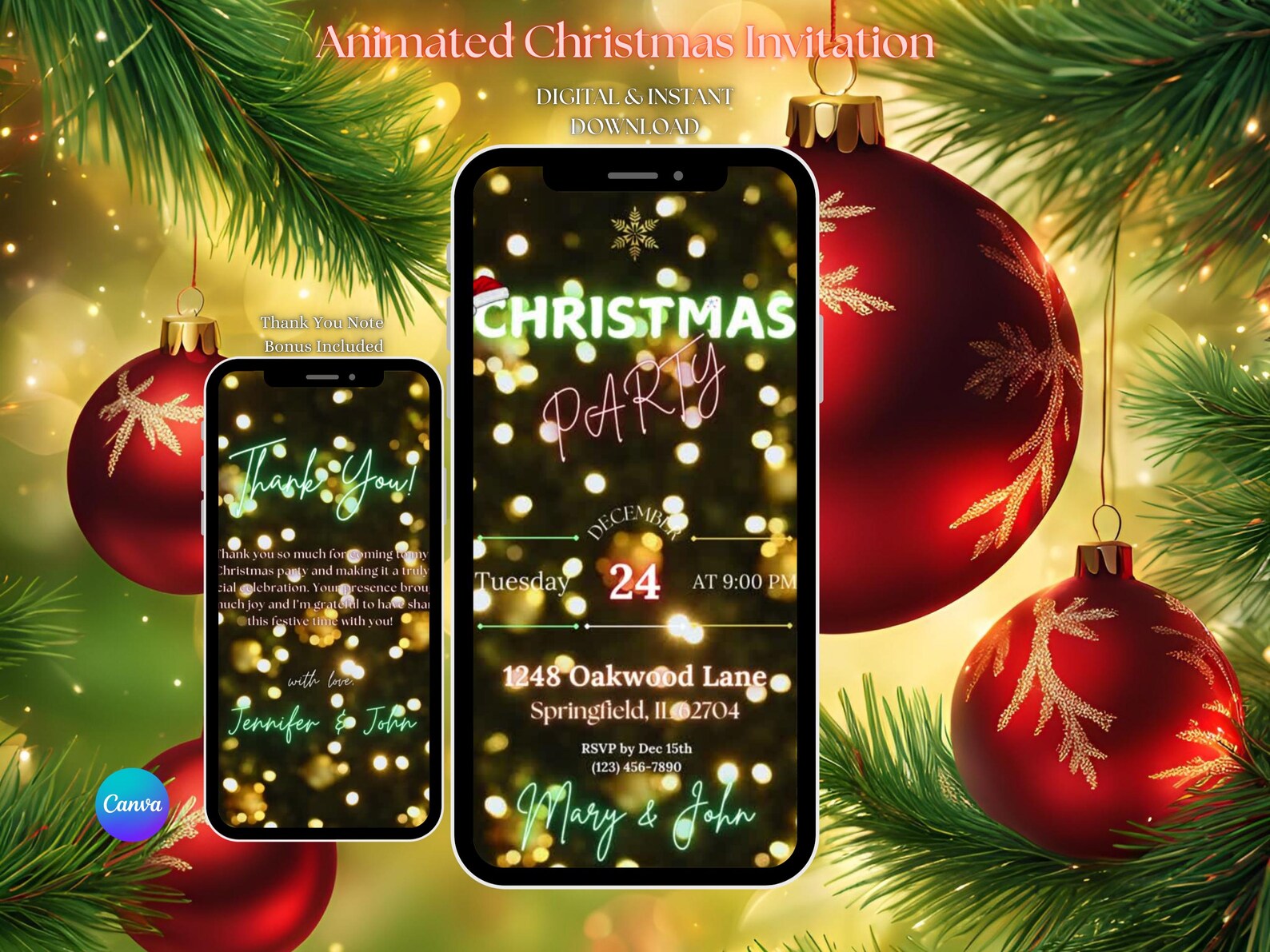 Animated Christmas Party Invitation: Editable Festive Template (PDF) - Etsy