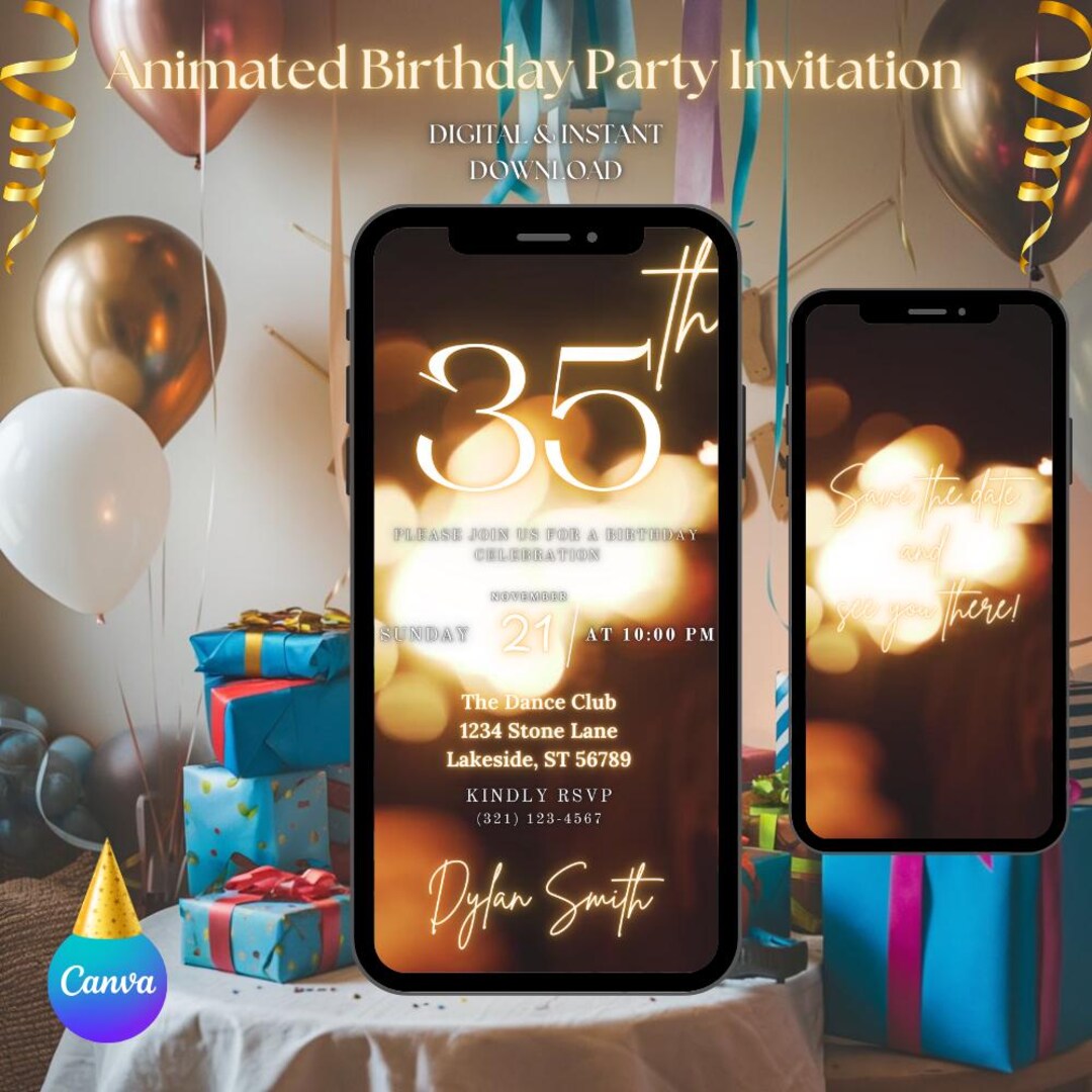 Animated Birthday Party Invitation Template: Editable Digital Invite ...