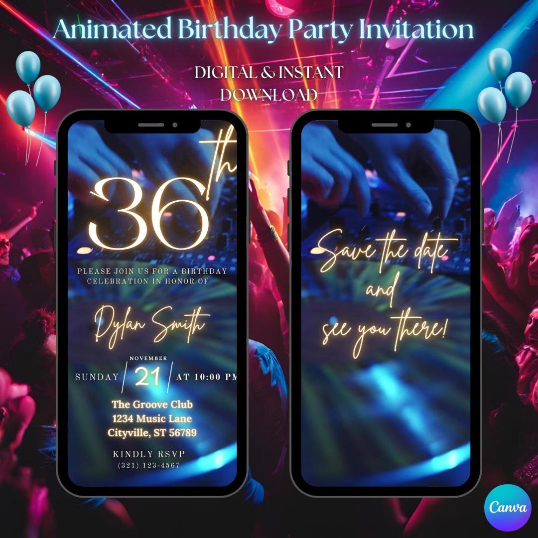 Animated Birthday Party Invitation: Editable Video Template (digital ...