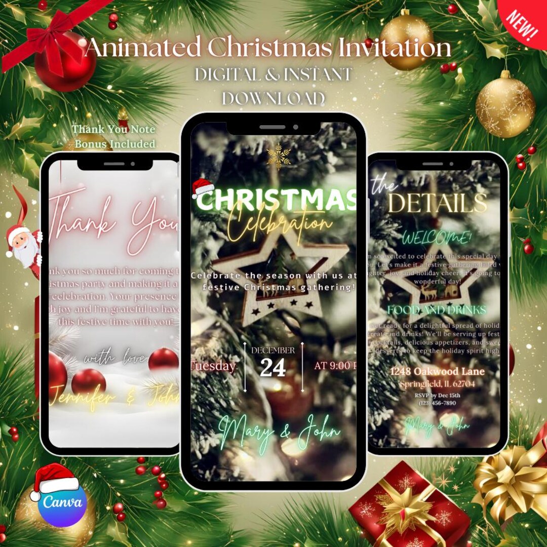 Animated Christmas Party Invitation Template: DIY Video (instant ...