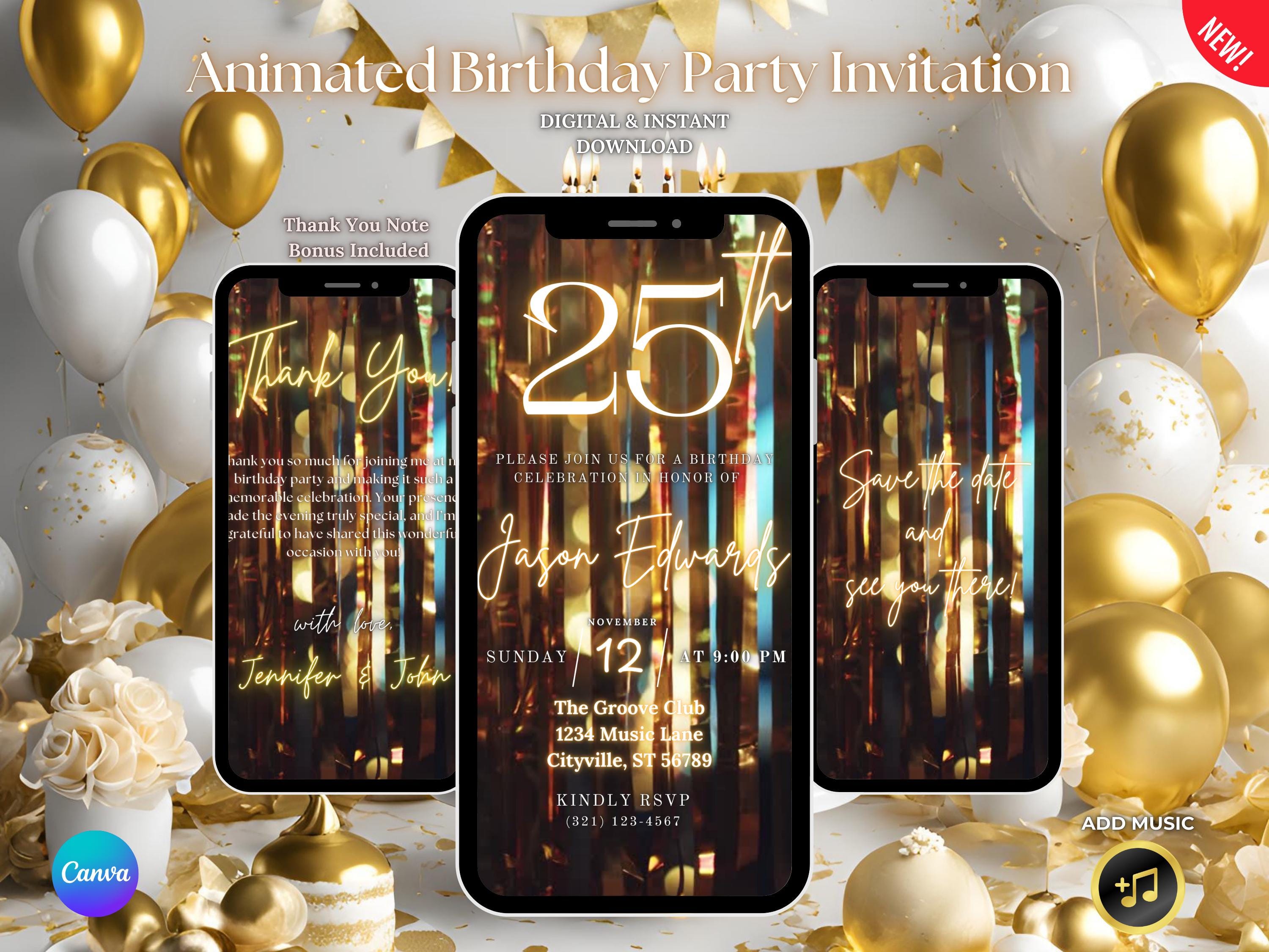 Animated Birthday Party Invitation: Editable Video Template (digital ...