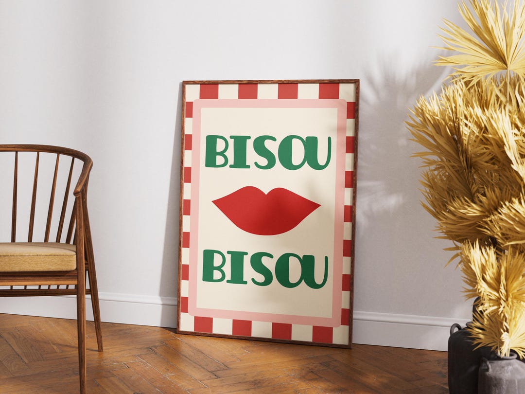 Bisou Bisou Print | French Quote Wall Art | Minimalist Modern Poster | Digital Download Decor - Etsy