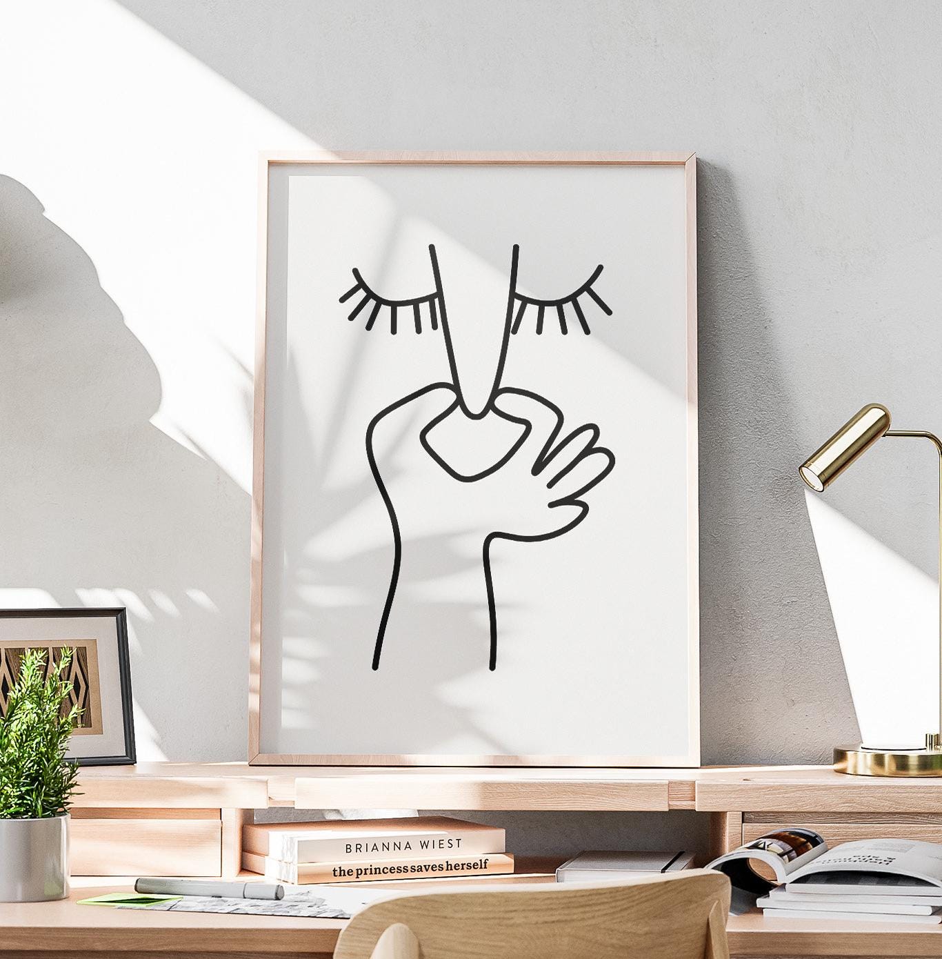 Pinching Nose Poster | Funny Line Art Print | Minimalist Wall Decor ...