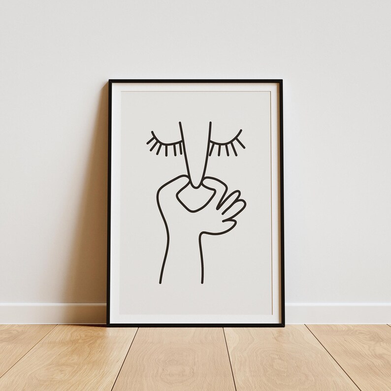 Pinching Nose Poster | Funny Line Art Print, Minimalist Wall Decor ...