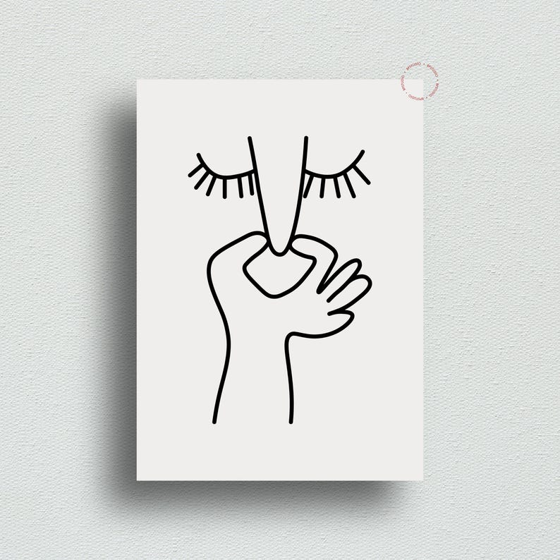 Pinching Nose Poster | Funny Line Art Print, Minimalist Wall Decor ...