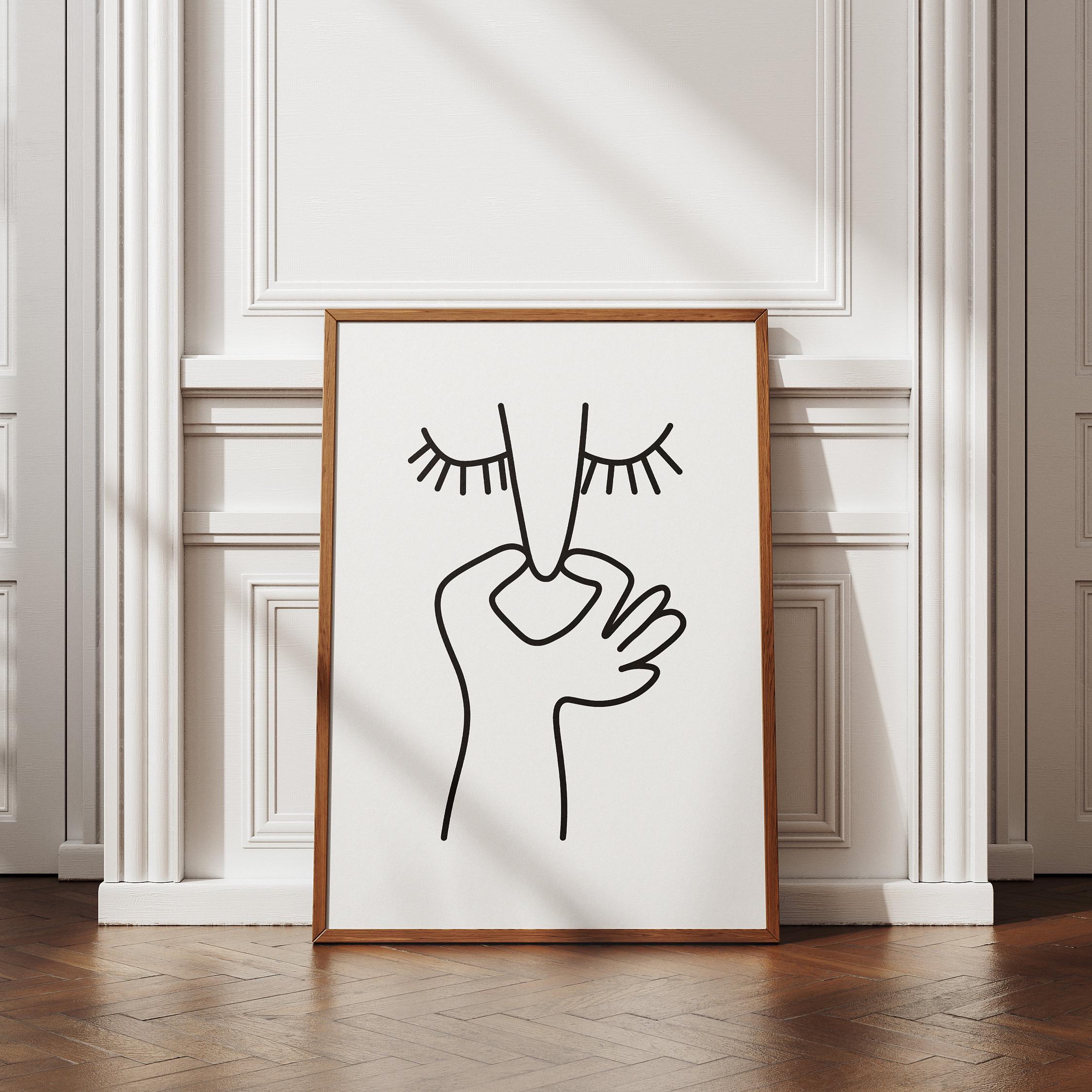 Pinching Nose Poster | Funny Line Art Print, Minimalist Wall Decor ...