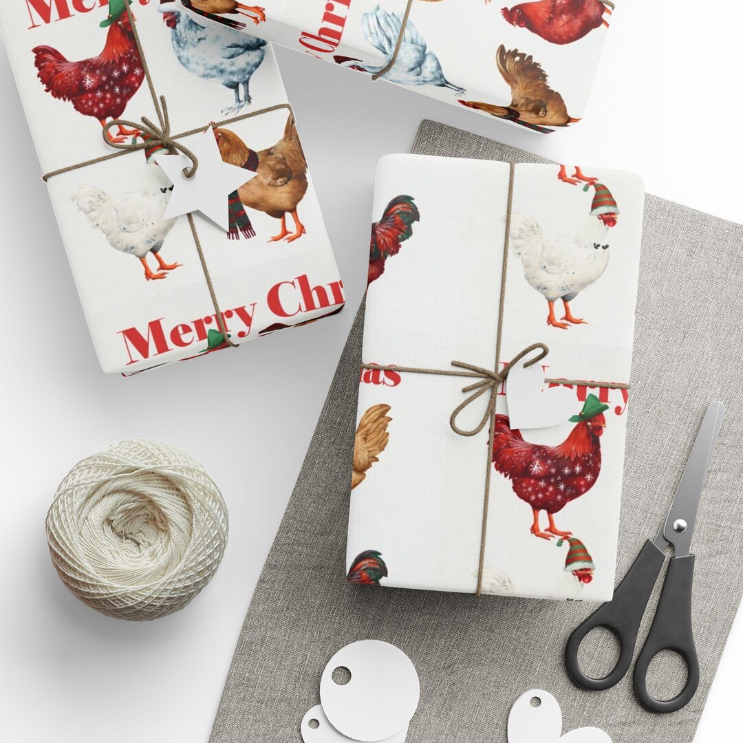 Christmas Chicken Wrapping Paper, Whimsical Holiday Design - Etsy
