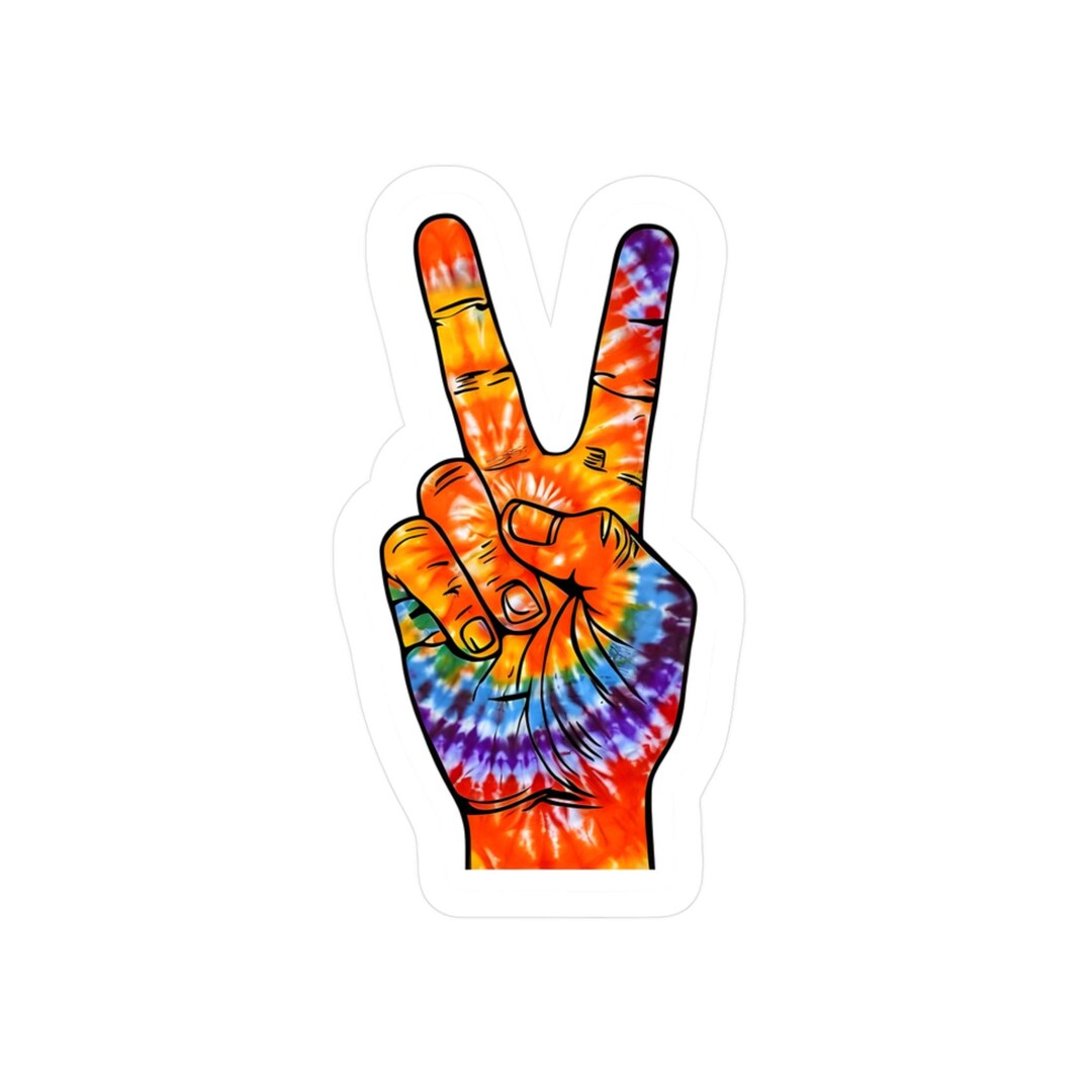 Kiss-cut Tie Dye Hand Peace Sign Sticker | 3" X 4" Vinyl Decal ...