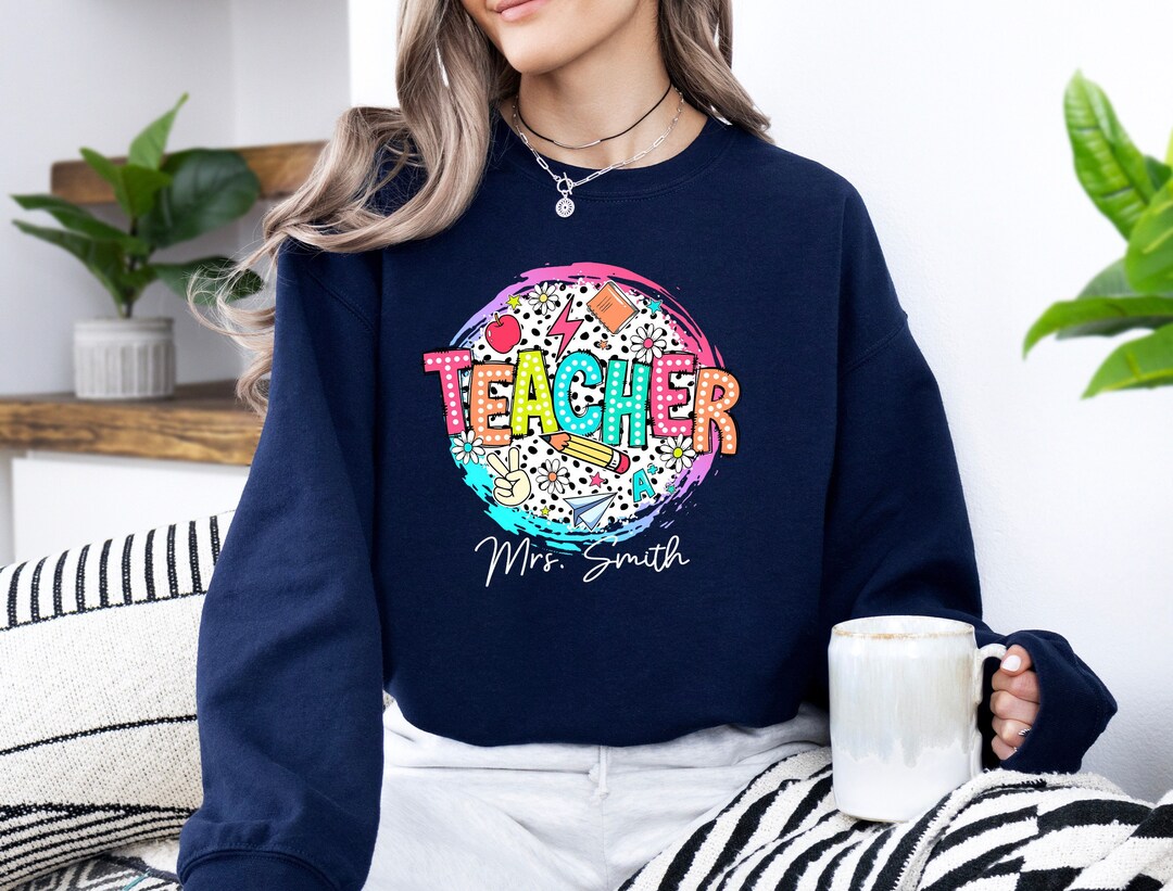 Custom Retro Teacher Sweatshirt, Back to School Sweater, Elementary ...