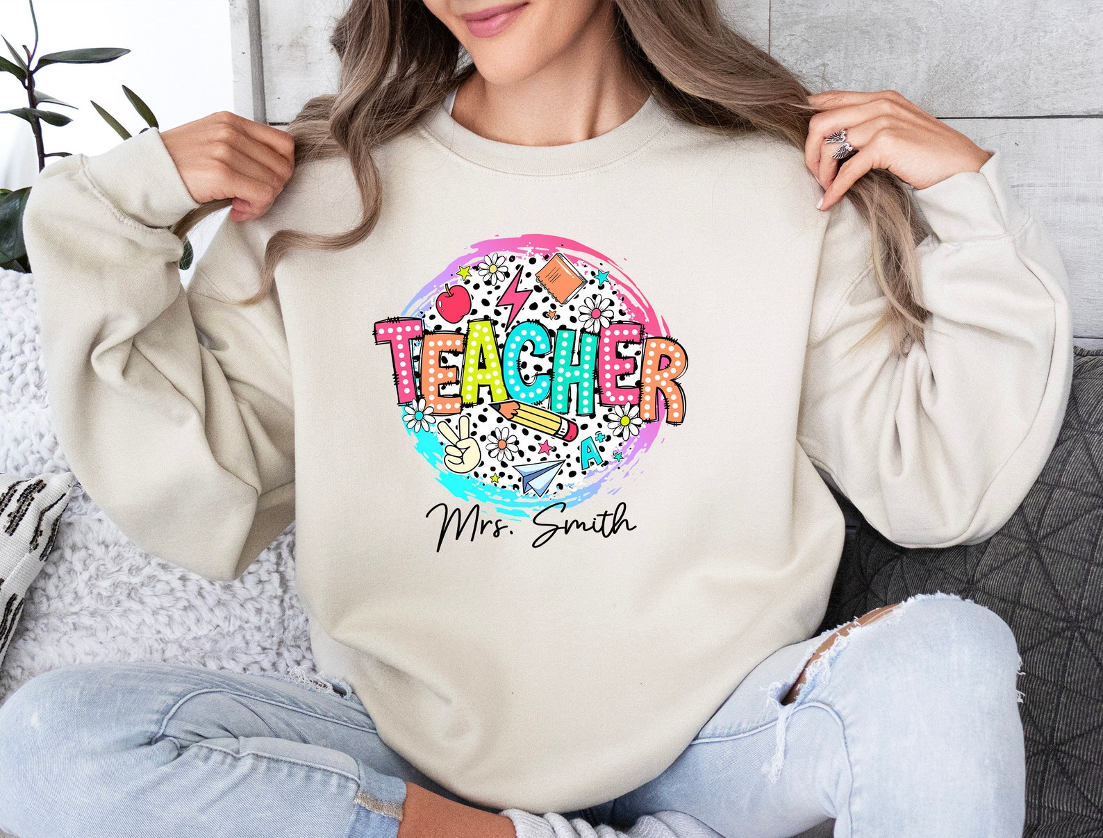 Custom Retro Teacher Sweatshirt, Back to School Sweater, Elementary ...