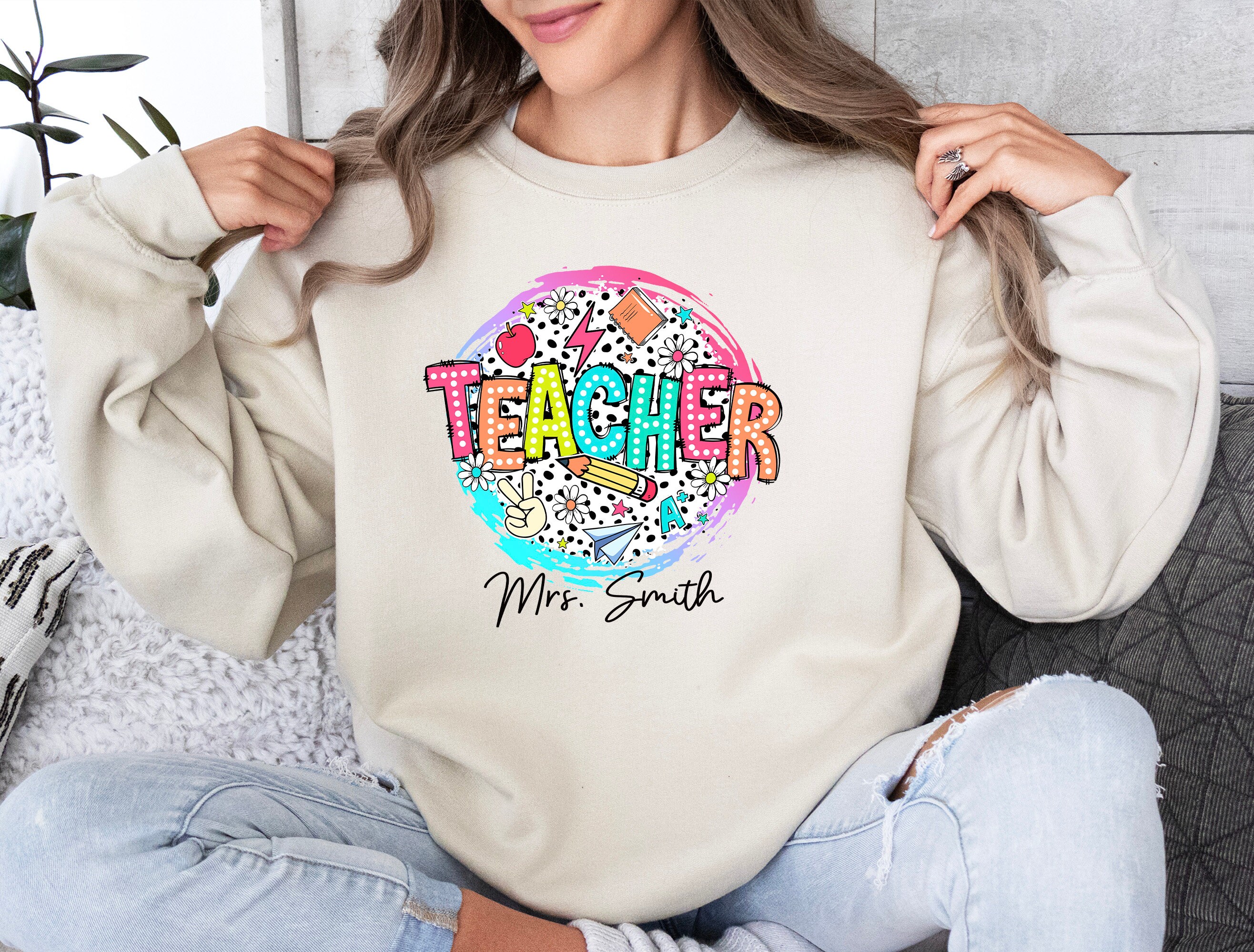 Custom Retro Teacher Sweatshirt, Back to School Sweater, Elementary ...