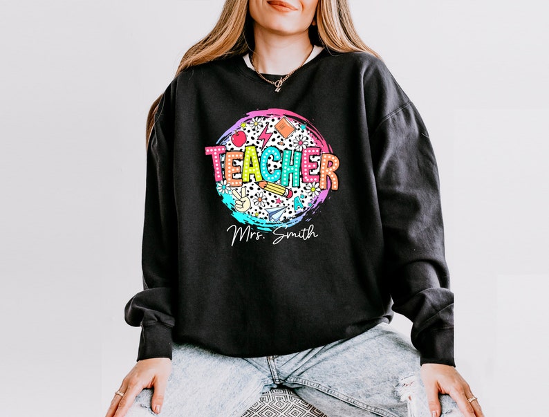 Custom Retro Teacher Sweatshirt, Back to School Sweater, Elementary ...