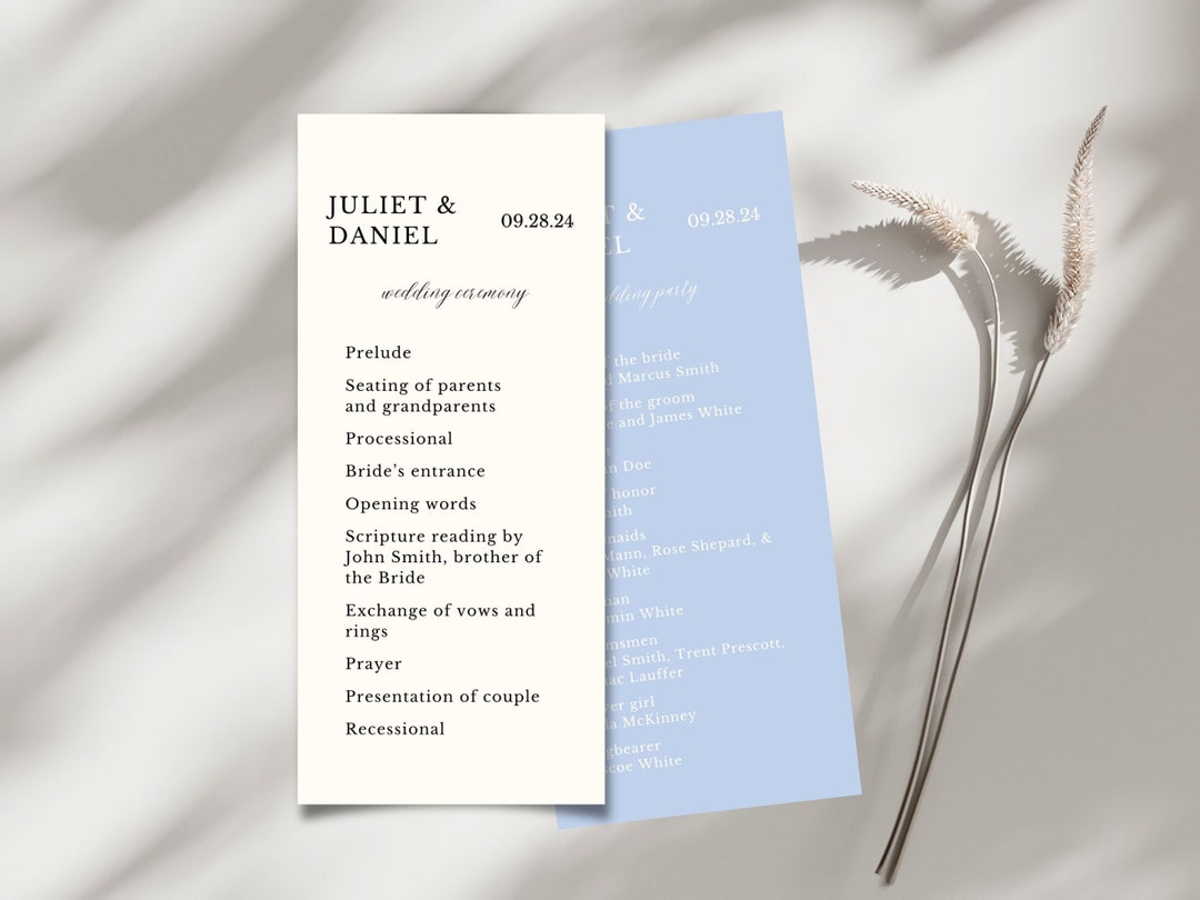 Minimalist Wedding Program Template Elegant Wedding Program Editable ...