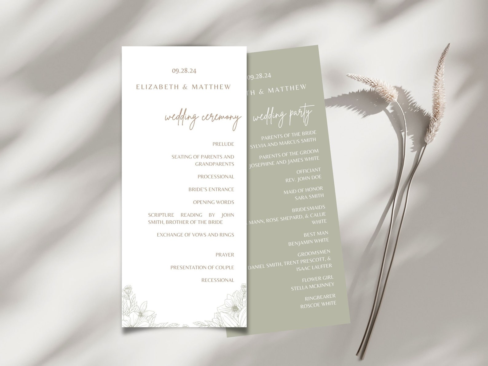 Flower Wedding Program Template Minimalist Wedding Template Editable Wedding Template Wedding ...
