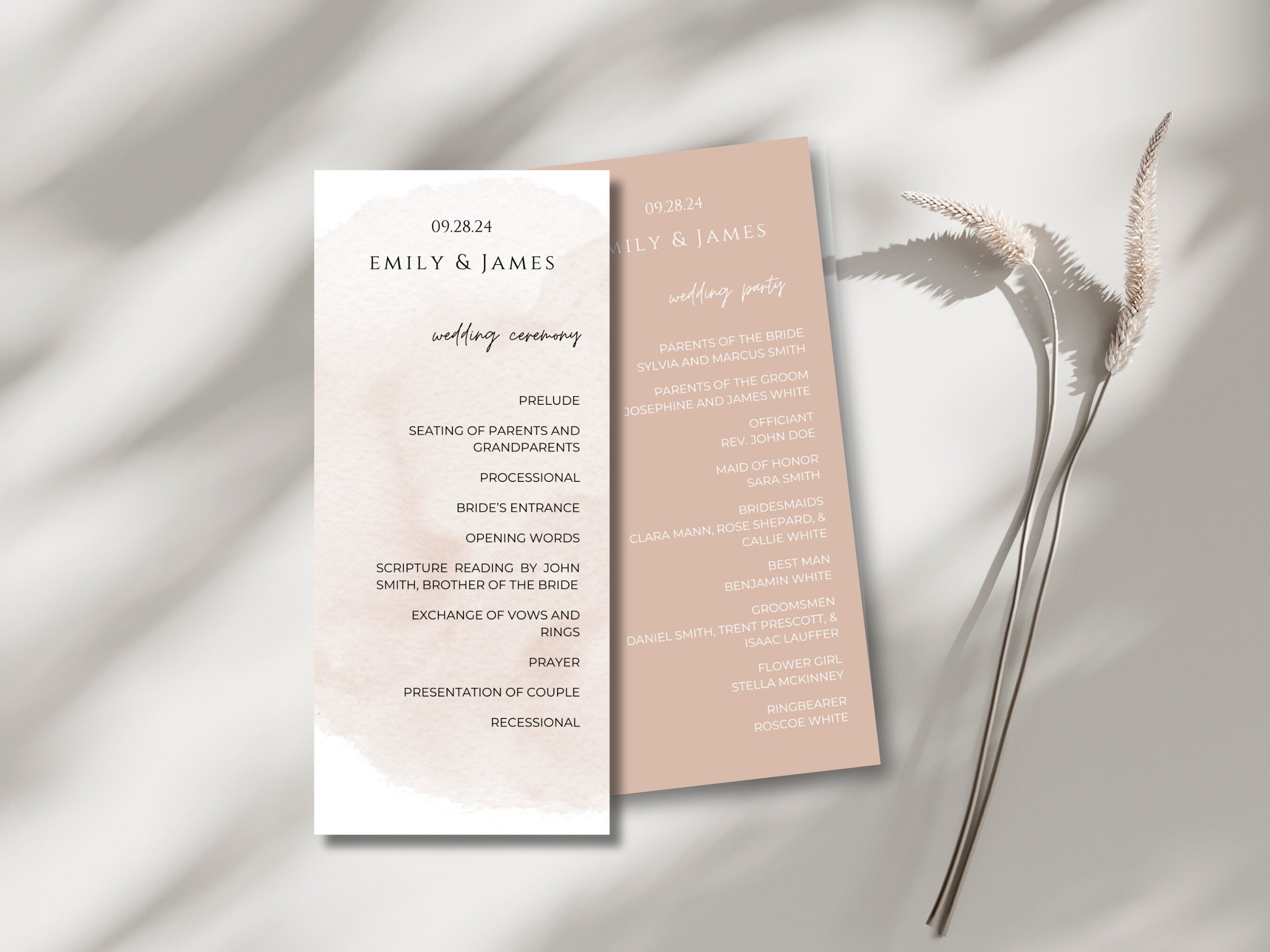 Boho Wedding Program Template Modern Wedding Template Customizable Template Canva Template Emily ...