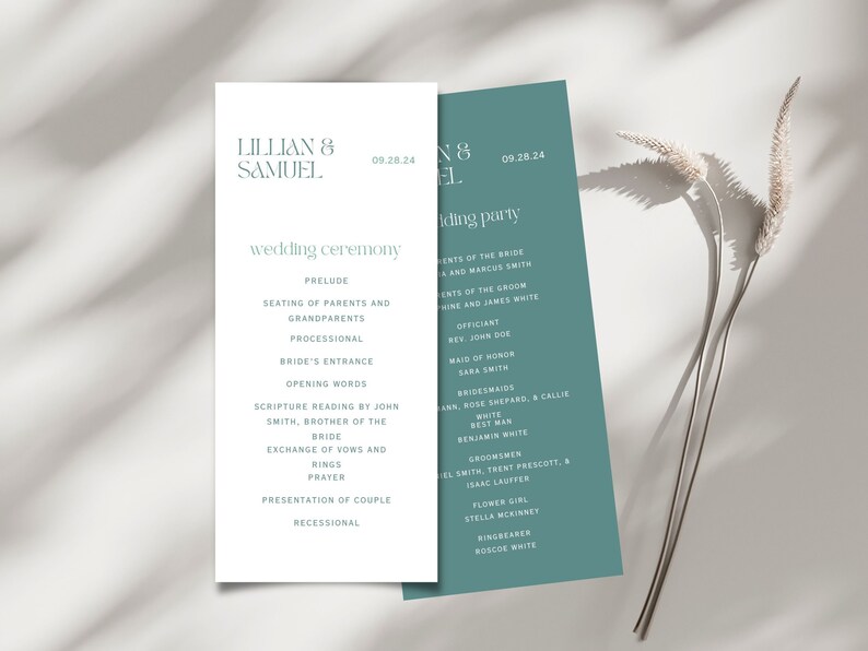 Modern Wedding Program Template Minimalist Wedding Template Editable ...
