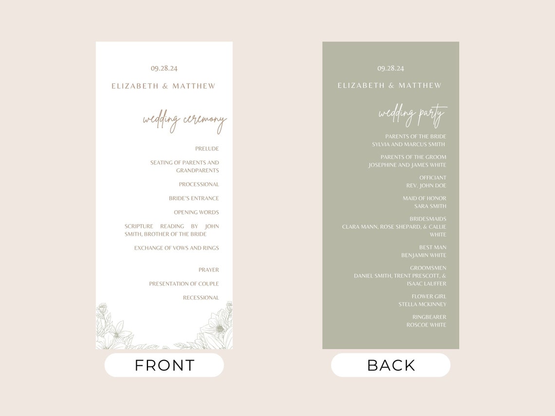 Flower Wedding Program Template Minimalist Wedding Template Editable Wedding Template Wedding ...
