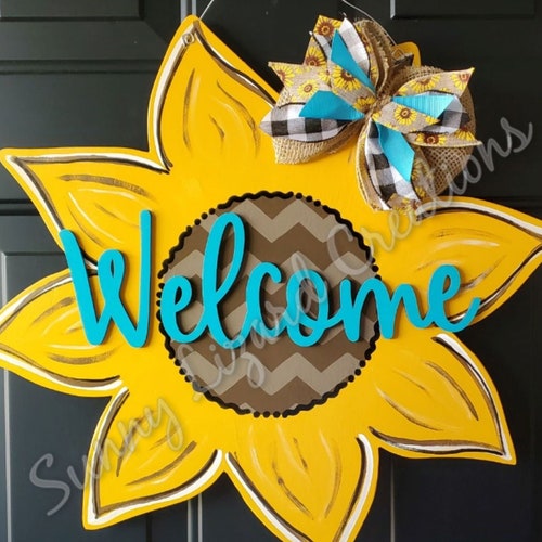 Sunflower Welcome Sign Door Hanger Patriotic - Etsy