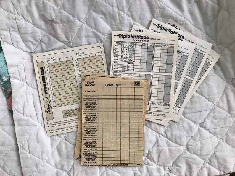 1970's Collection of Paper Score Cards uno Scrabble - Etsy