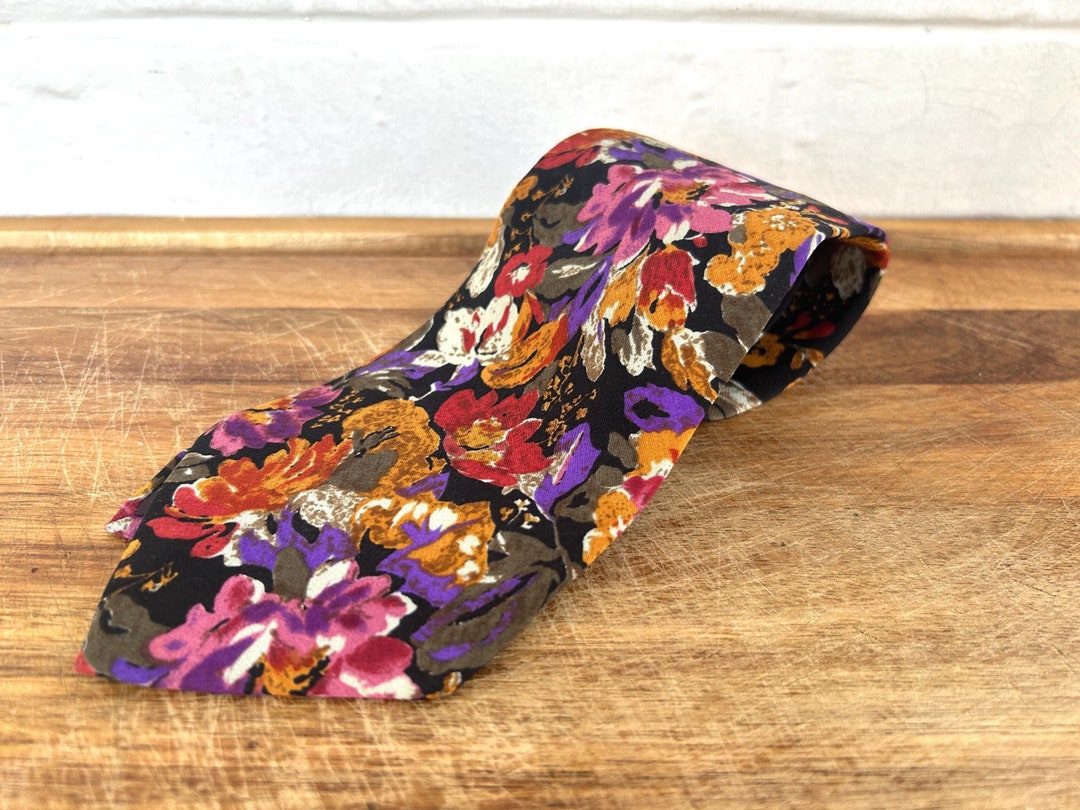 90's Neon Floral Silk Necktie - Etsy