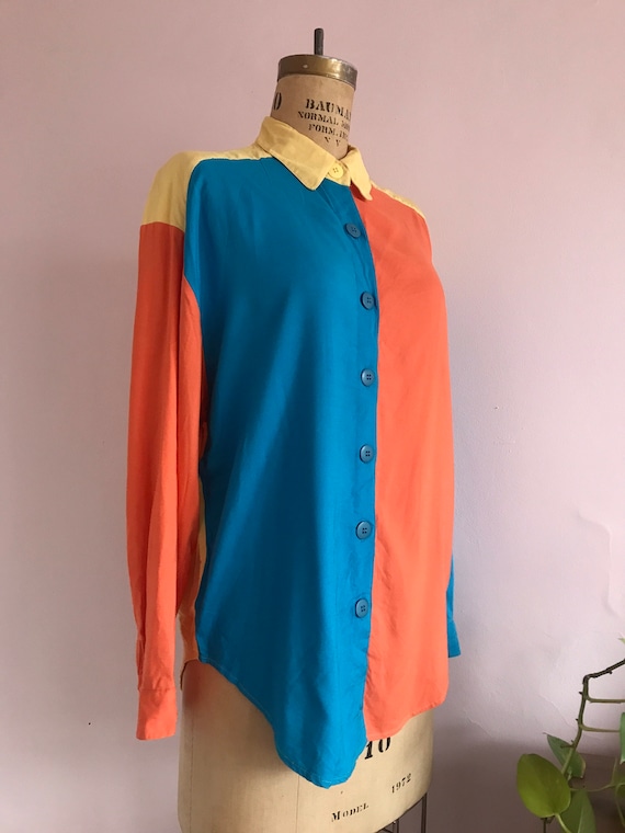 1990's Color Block Button Up Shirt - Gem