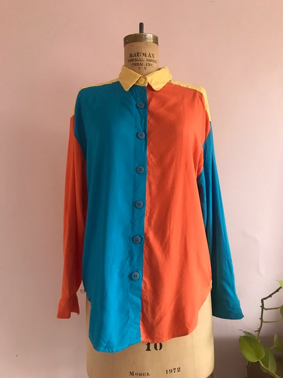 1990's Color Block Button Up Shirt - Gem
