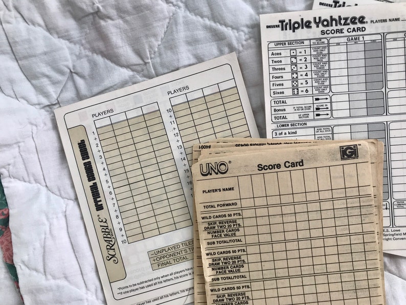 1970's Collection of Paper Score Cards uno Scrabble - Etsy