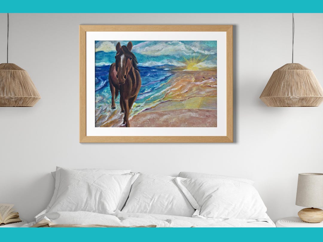 Horse Enjoying a Beach Sunset Fine Art Print. Originally Painted by ...