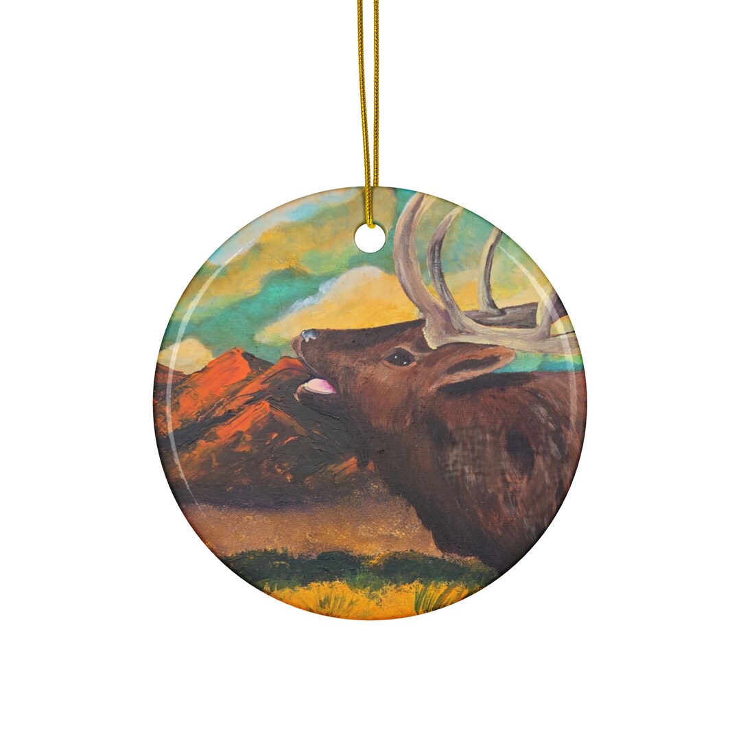 Elk in the Mountains Ceramic Ornament - Etsy