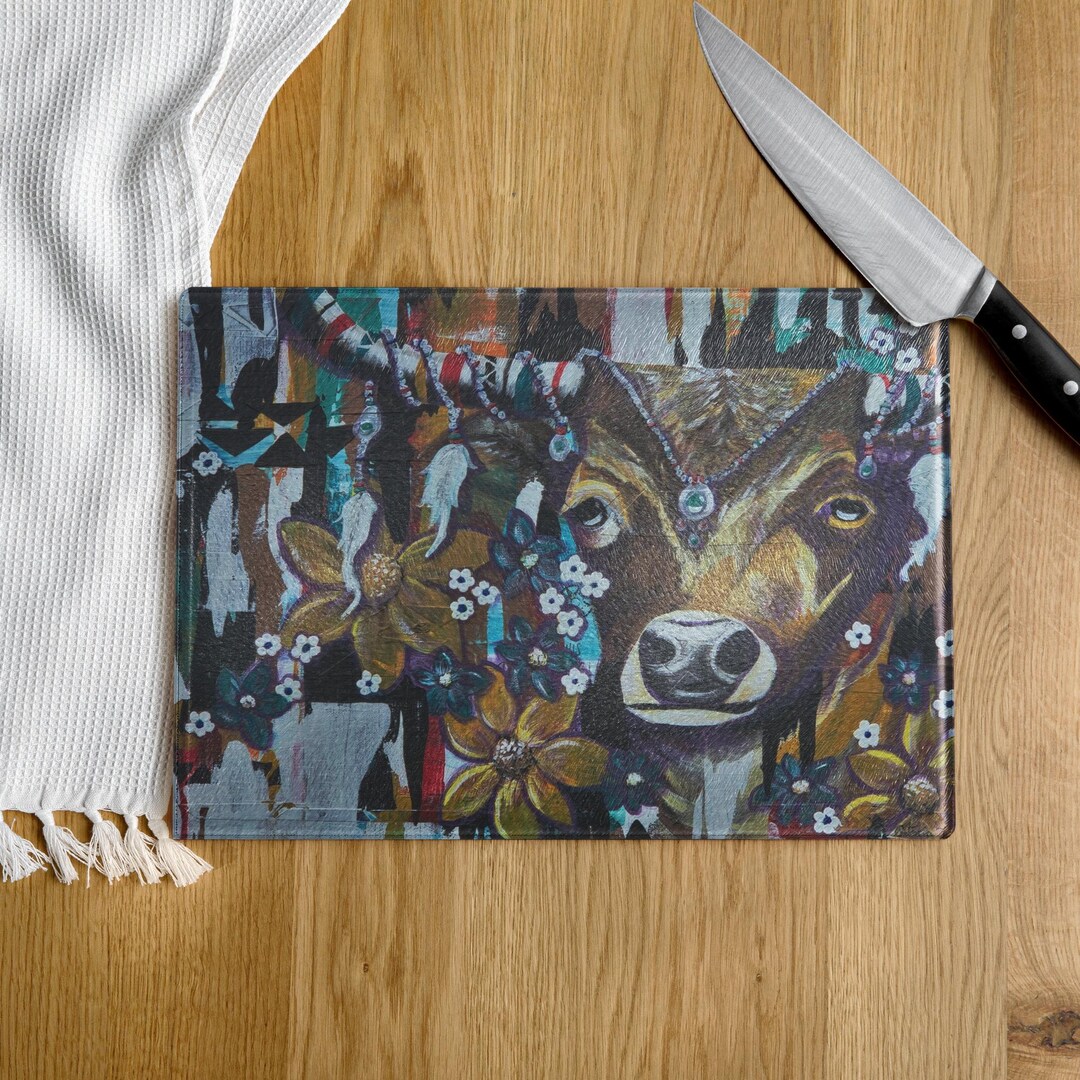 Funky Cow Glass Cutting Board - Etsy