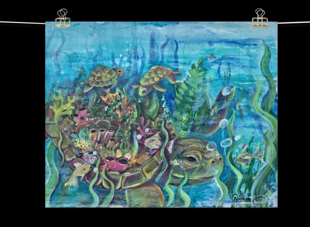 Sea Turtle Coral Reef Print by Trish Turner Original Design Fine Art ...