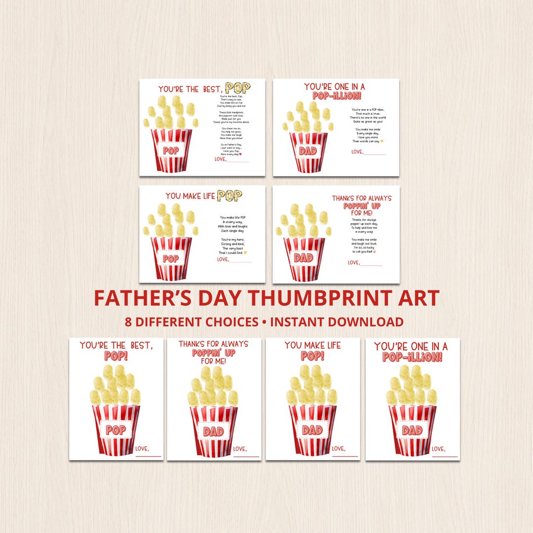 Father’s Day Fingerprint Art Craft Bundle, Popcorn Handprint Keepsake ...