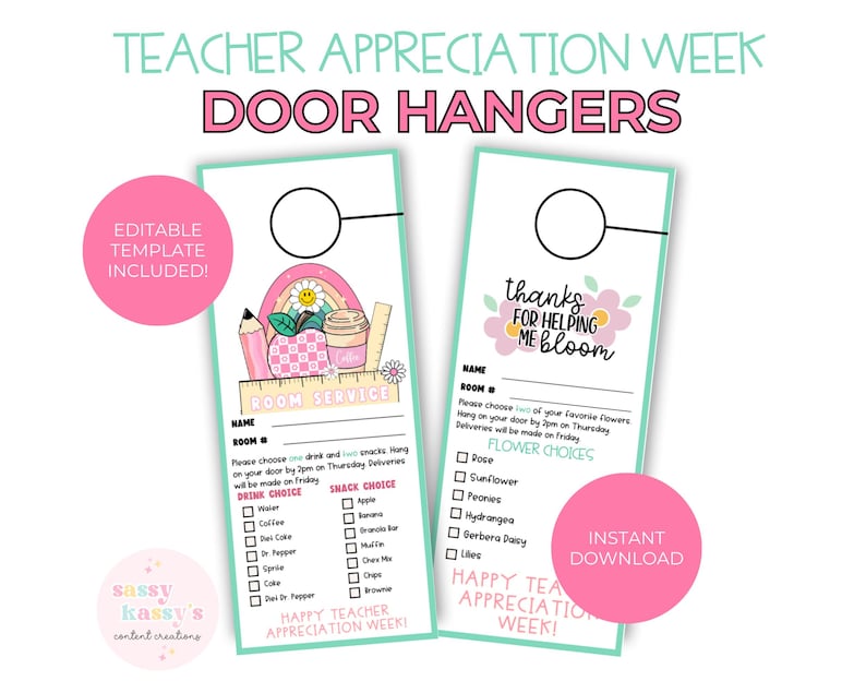 Editable Teacher Appreciation Door Hangers | Classroom Gift (instant ...