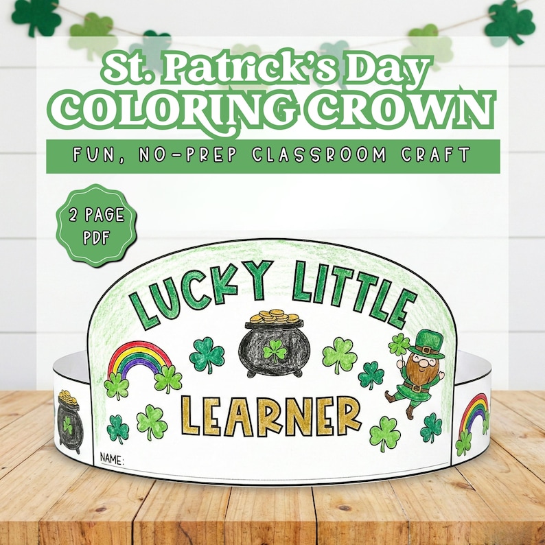 St. Patrick's Day Coloring Crown – Lucky Little Learner Craft (digital ...