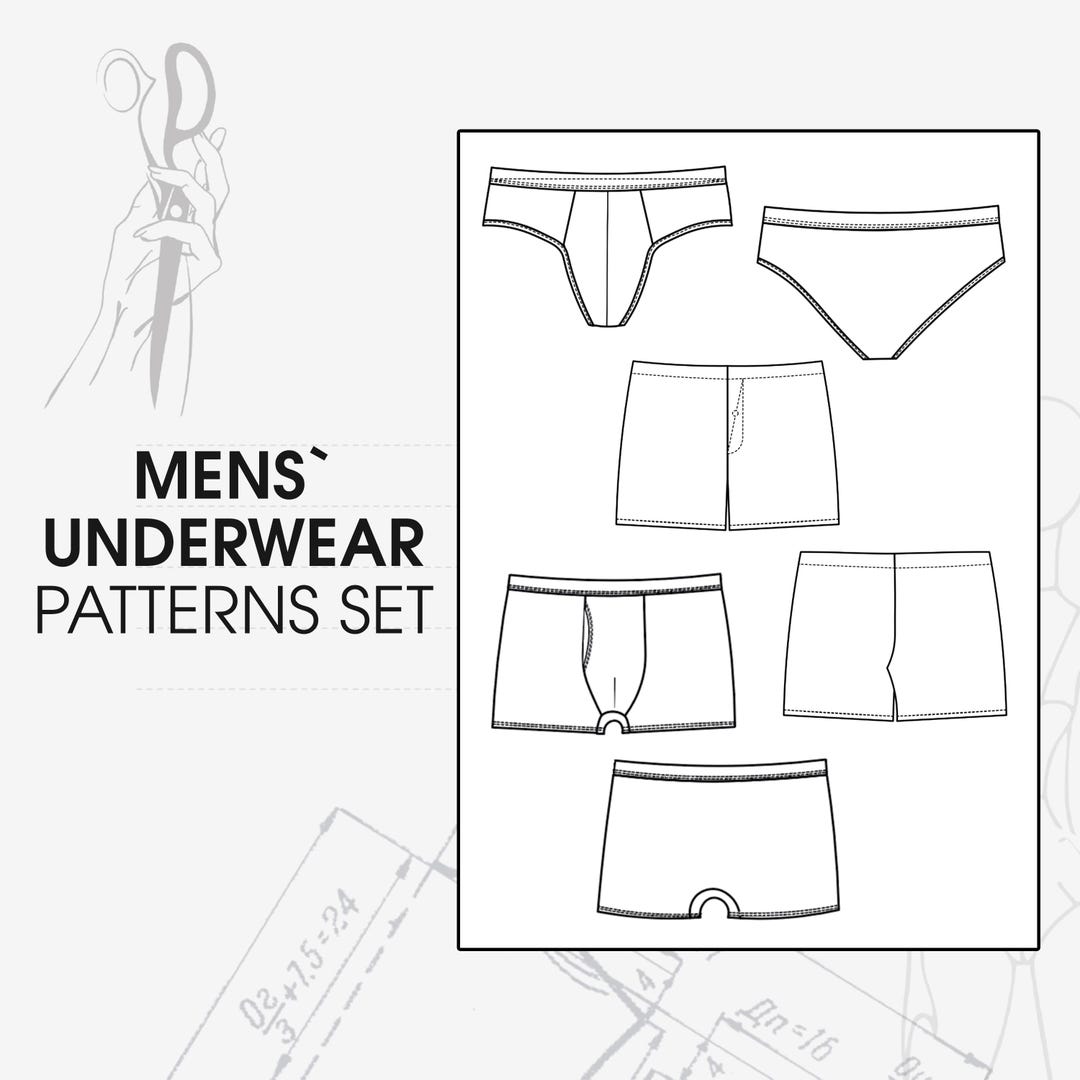 XS-XXL Men Underwear Sewing Patterns Set, Beginner Classic Boxers ...