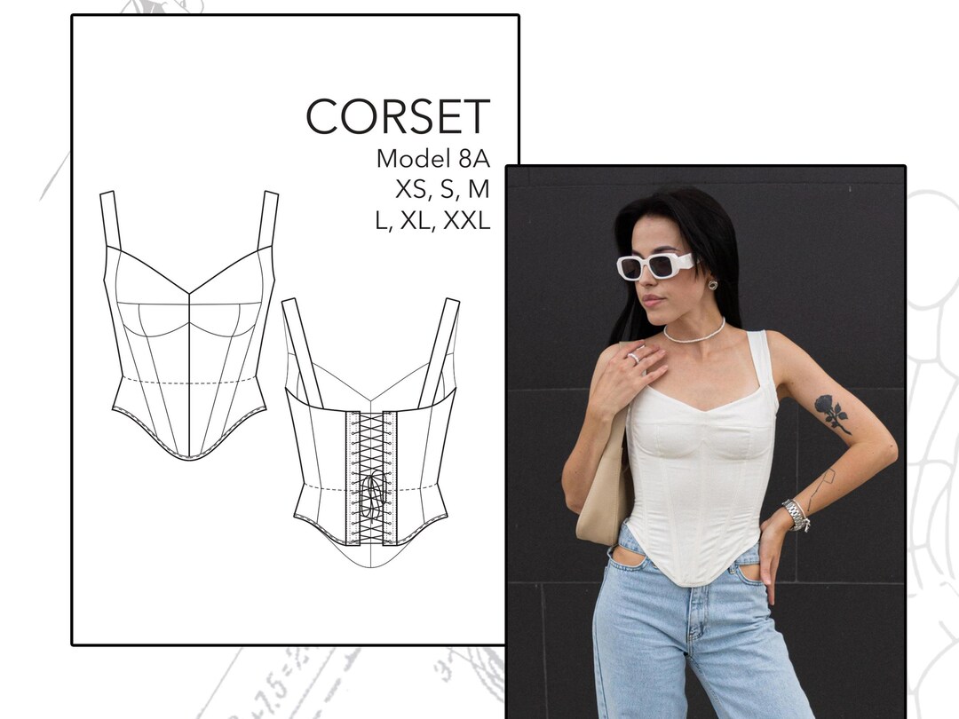 Overbust Lacing Corset Pattern, Bustier Y2k Corset Full Sewing Guide ...