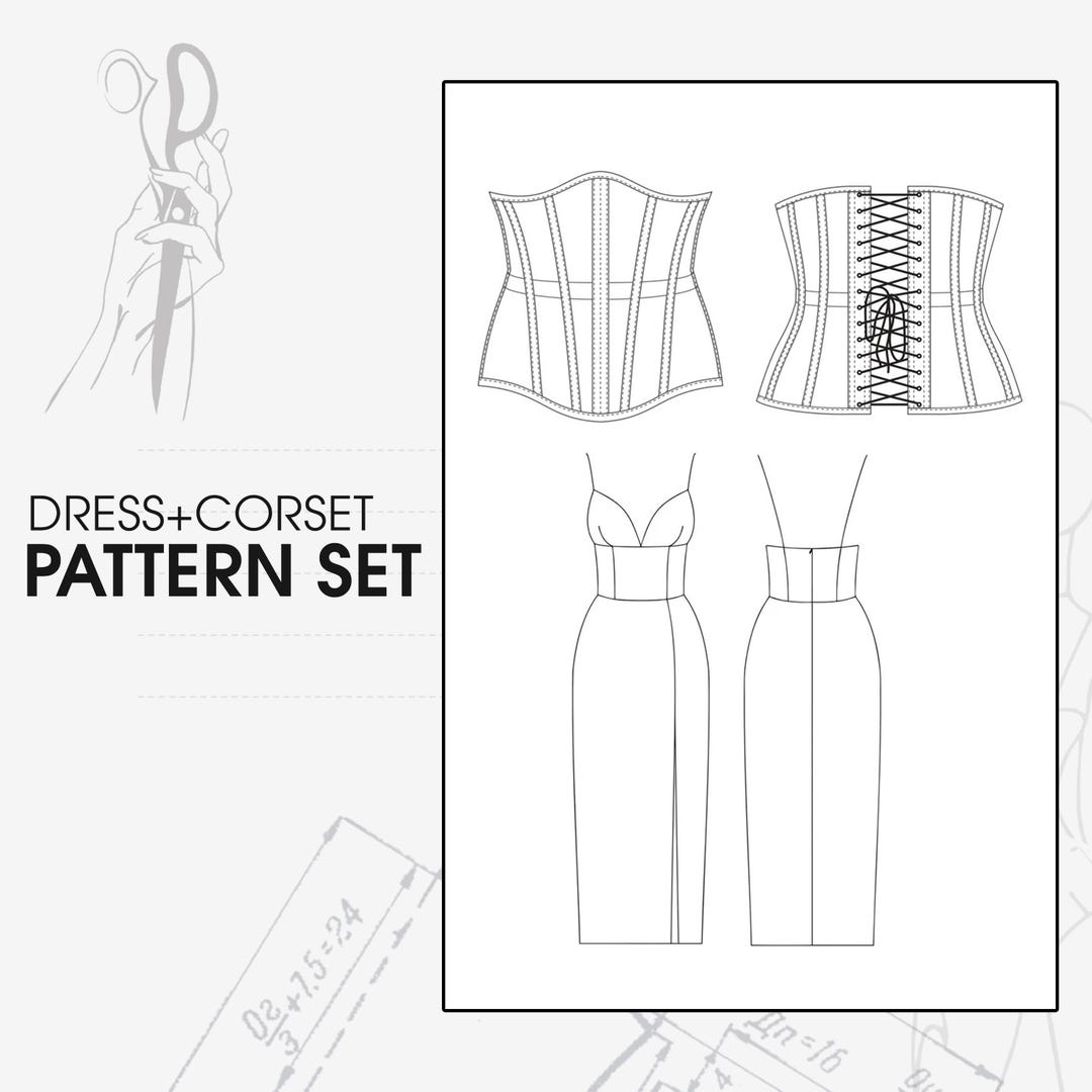 Slip Dress+corset Digital Patterns M Size Set, Prom Dress With Corset ...