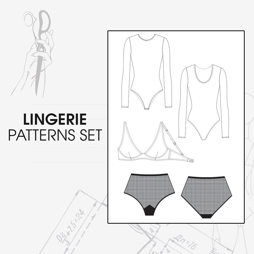 XS-XL Woman Lingerie Set Patterns, Beginer Classic Bralette Digital ...