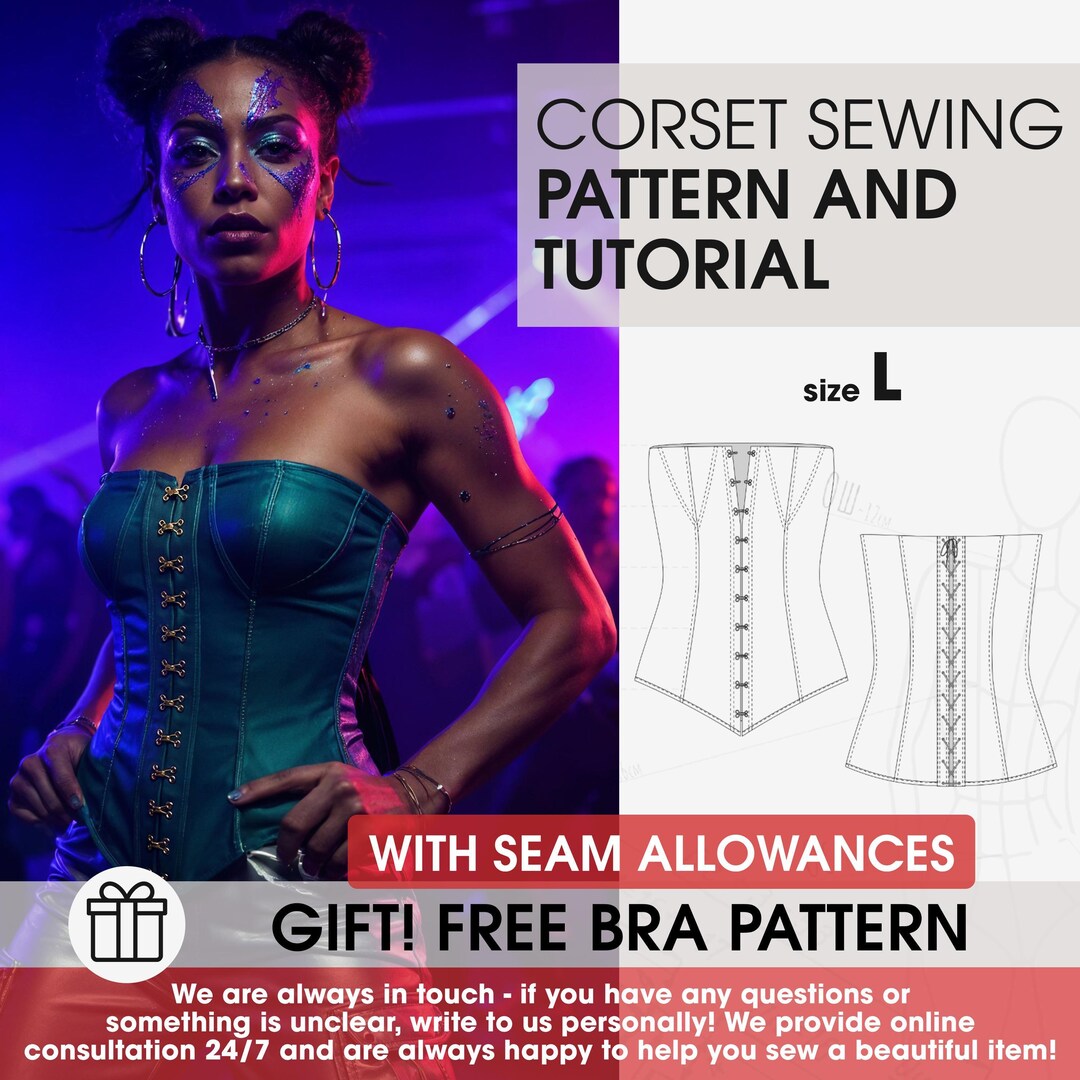 L Size Corset Sewing Pattern PDF, Lace Corset Top DIY Template With ...