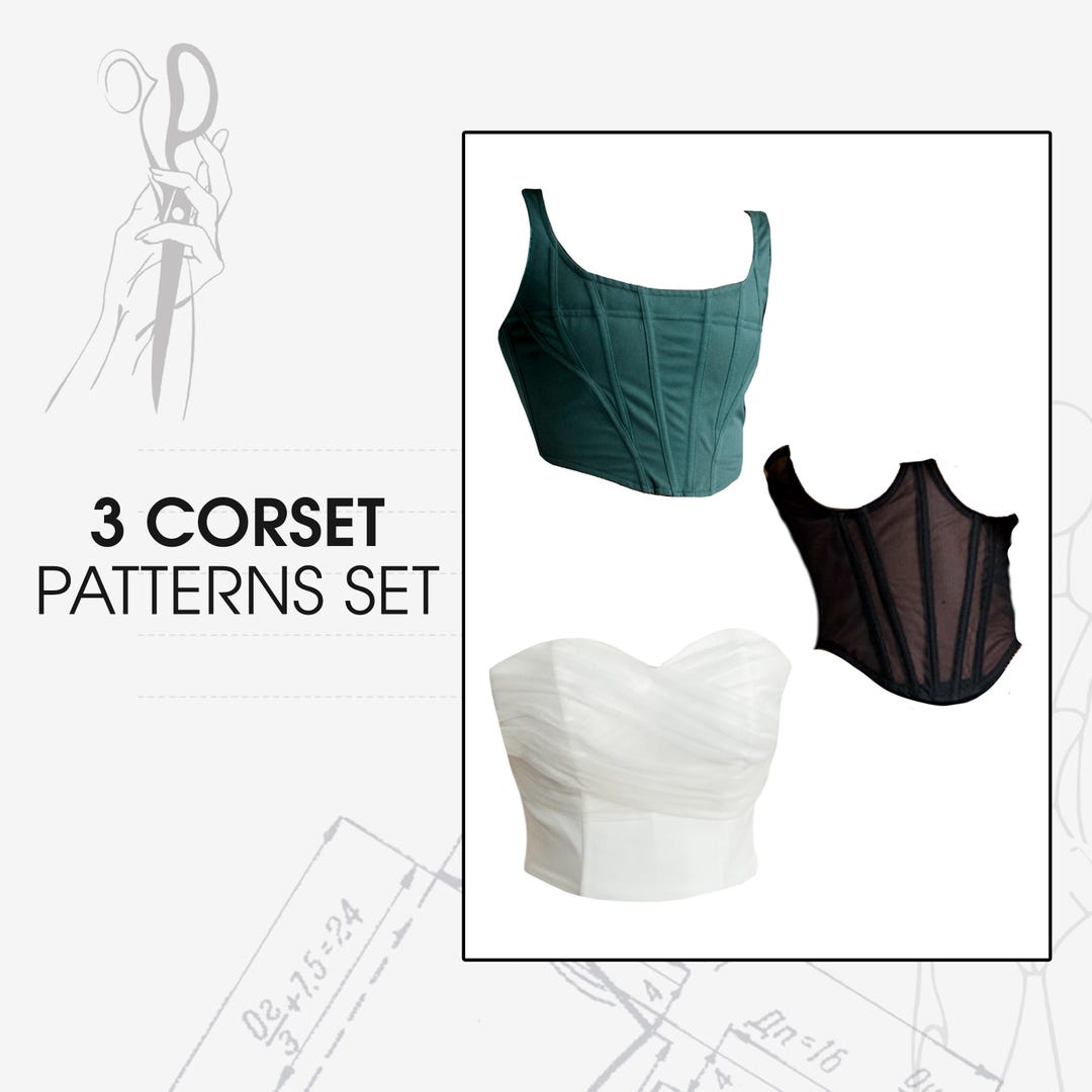 XS-XXL Three Trendy Corsets Sewing Patterns Set, Overbust Y2k Lacing ...
