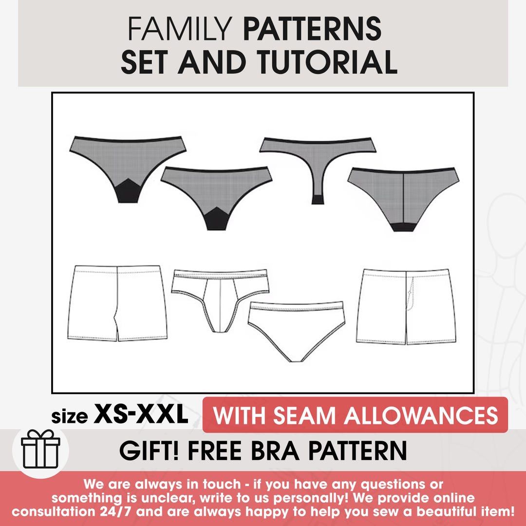 Men and Women Underwear Sewing Patterns Set, Beginner Shorts Digital ...